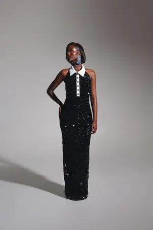 OFUURE Ria Halter Sequin Maxi Dress With Contrast Collar
