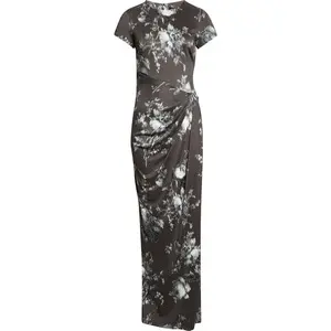 Oscar De La Renta Peony Print Draped Jersey Dress - White/carbon