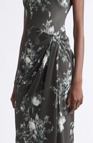 Oscar De La Renta Floral Print Draped Jersey Maxi Dress