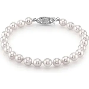 The Pearl Source 6.0-6.5mm Akoya White Pearl Braceletaaa Quality - Sterling Silver Clasp