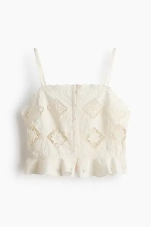 H&m Cropped Top With Eyelet Embroidery