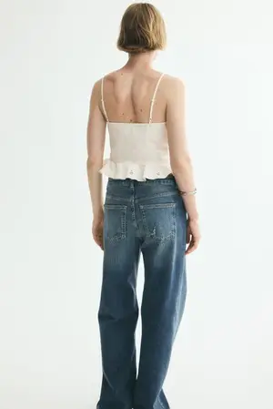 H&m Cropped Top With Eyelet Embroidery