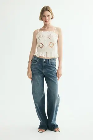 H&m Cropped Top With Eyelet Embroidery