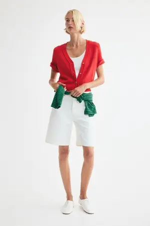 H&M H&M Short-Sleeved Knit Cardigan With V-Neck And Metal Buttons Bright Red