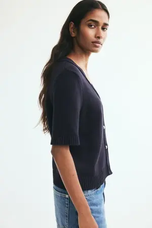 H&m Short-sleeved Cardigan - Navy Blue