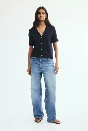 H&m Short-sleeved Cardigan - Navy Blue