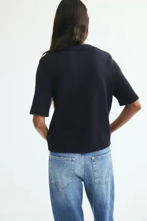 H&m Short-sleeved Cardigan - Navy Blue