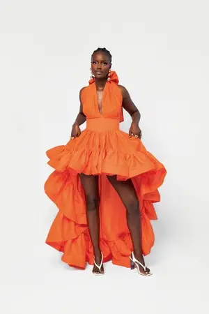 OFUURE Linen Ama Hi Low Dress - Orange
