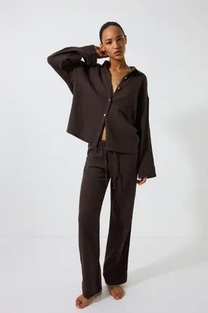 H&M Cotton Muslin Pajamas - Dark Brown