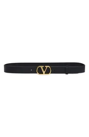 Valentino Garavani Vlogo Signature Leather Belt - Black
