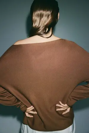 H&M Off-the-shoulder Fine Knit Sweater - Brown