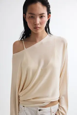 H&m Off-the-shoulder Sweater - Light Beige