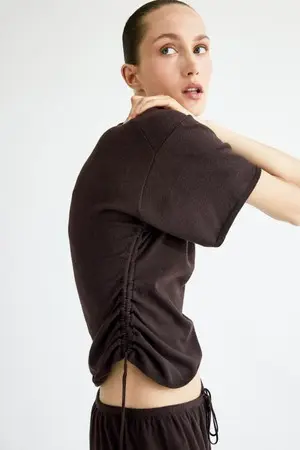 H&m Fine-knit Drawstring-detail Top - Dark Brown