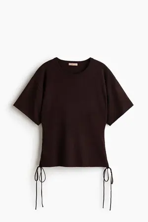 H&m Fine-knit Drawstring-detail Top - Dark Brown