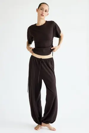 H&m Fine-knit Drawstring-detail Top - Dark Brown