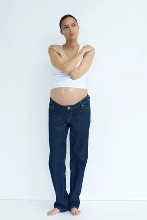 H&M Mama Straight Leg Jeans With Adjustable Waist - Dark Denim Blue