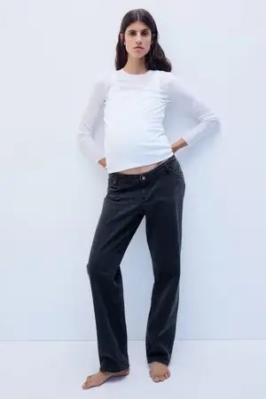 H&M Mama Straight Leg Jeans With Adjustable Waist Denim Black
