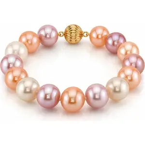 The Pearl Source 11-12mm Multicolor Freshwater Pearl Braceletpremier Aaaa Quality - Yellow Gold Clasp