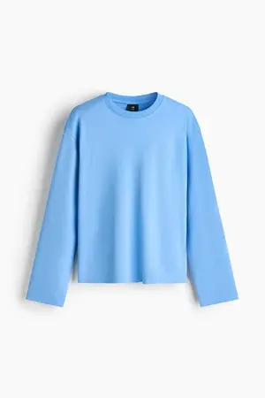 H&M Relaxed-fit Long-sleeved Interlock Cotton T-shirt - Blue