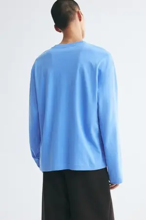 H&M Relaxed-fit Long-sleeved Interlock Cotton T-shirt - Blue