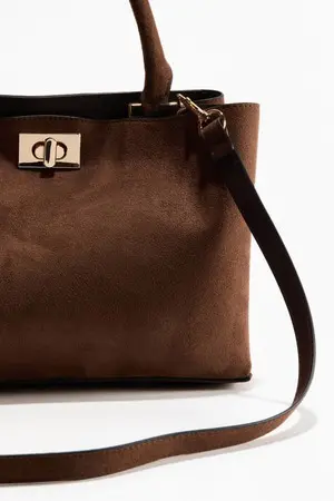 H&m Crossbody Bag With Top Handle And Turn Lock Closure - Brown