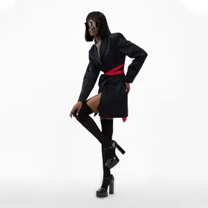 UCHÈ Oversized Satin Jacket With Detachable Floor-length Scarf
