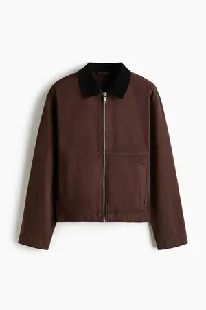 H&M Workwear Jacket With Corduroy Collar - Dark Brown