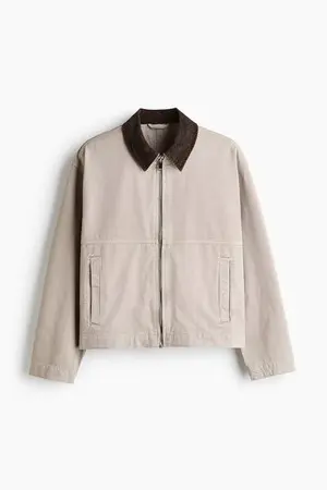 H&M Workwear Jacket With Corduroy Collar - Taupe