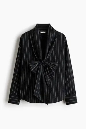 H&m Cotton Blouse With Scarf Collar