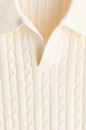 H&m Relaxed-fit Cable-knit Polo Shirt - Cream