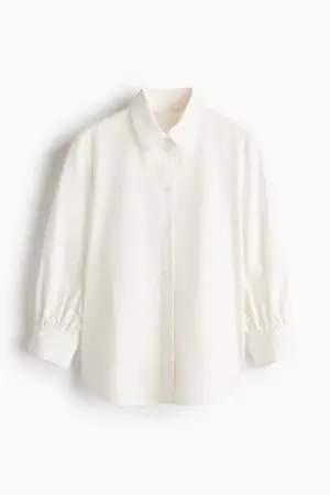 H&m Balloon-sleeved Cotton Shirt - Cream