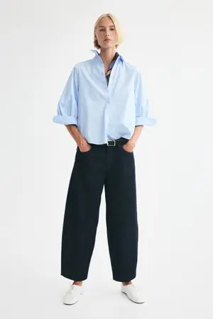 H&M Balloon-sleeved Cotton Shirt - Light Blue