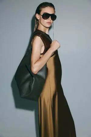 H&m Satin Midi Dress - Dark Beige