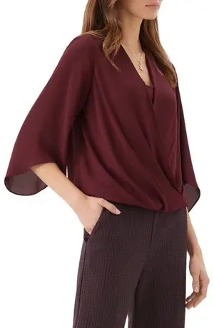 Karen Kane Draped Front Crossover Top - Wine