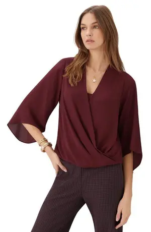 Karen Kane Draped Front Crossover Top - Wine