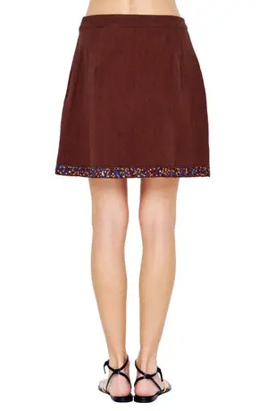 CIEBON Carsyn Embroidered Miniskirt - Brown
