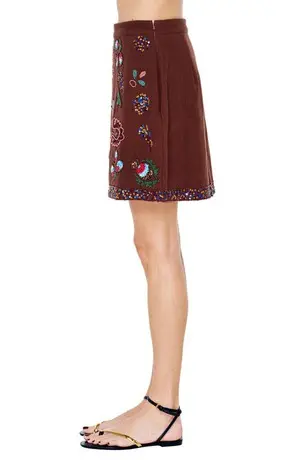CIEBON Carsyn Embroidered Miniskirt - Brown