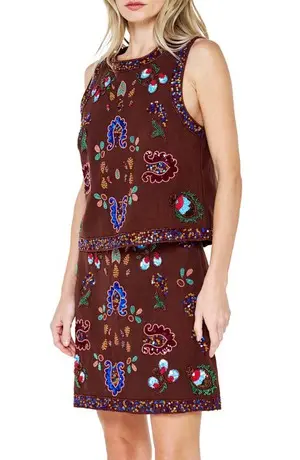 CIEBON Carsyn Embroidered Miniskirt - Brown