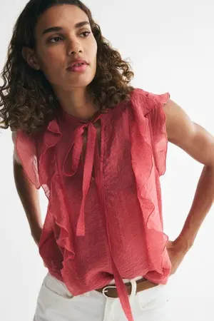 H&m Flounced Scarf-collar Blouse - Pink