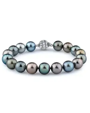 The Pearl Source 10-11mm Tahitian South Sea Multicolor Pearl Bracelet - White Gold Clasp