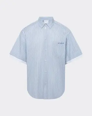 LE PERE Double Short Sleeve Button Down Shirt - Office Blue