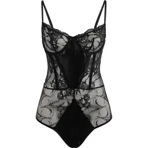 MERS SILK Calista Lace Bodysuit - Black