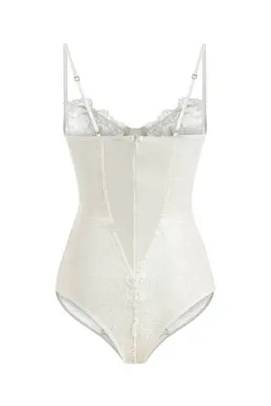 MERS SILK Calista Lace Bodysuit - White