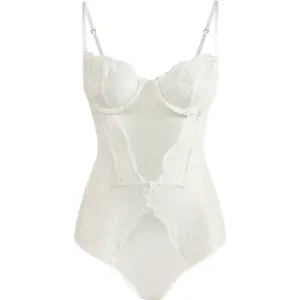 MERS SILK Calista Lace Bodysuit - White