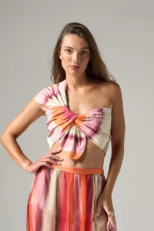 JBQ One-shoulder Sculptural Sateen Top - Pink Multi