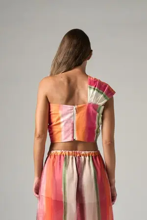 JBQ One-shoulder Sculptural Sateen Top - Pink Multi