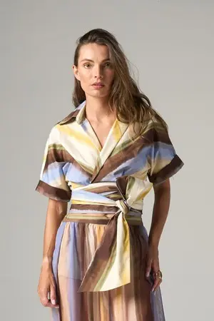 JBQ Kora Striped Sateen Wrap Top