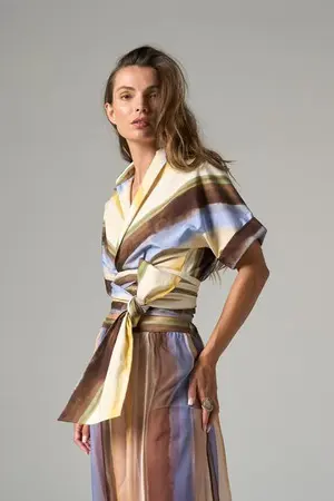 JBQ Kora Striped Sateen Wrap Top