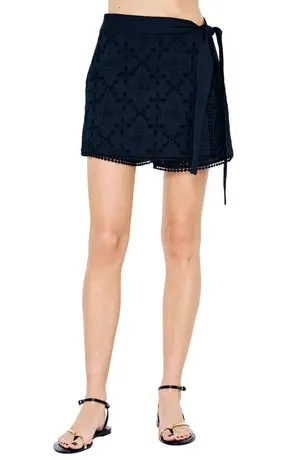CIEBON Amani Embroidered Eyelet Wrap Skort - Black