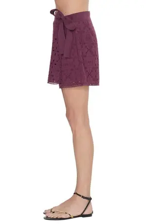 CIEBON Amani Embroidered Eyelet Wrap Skort - Plum